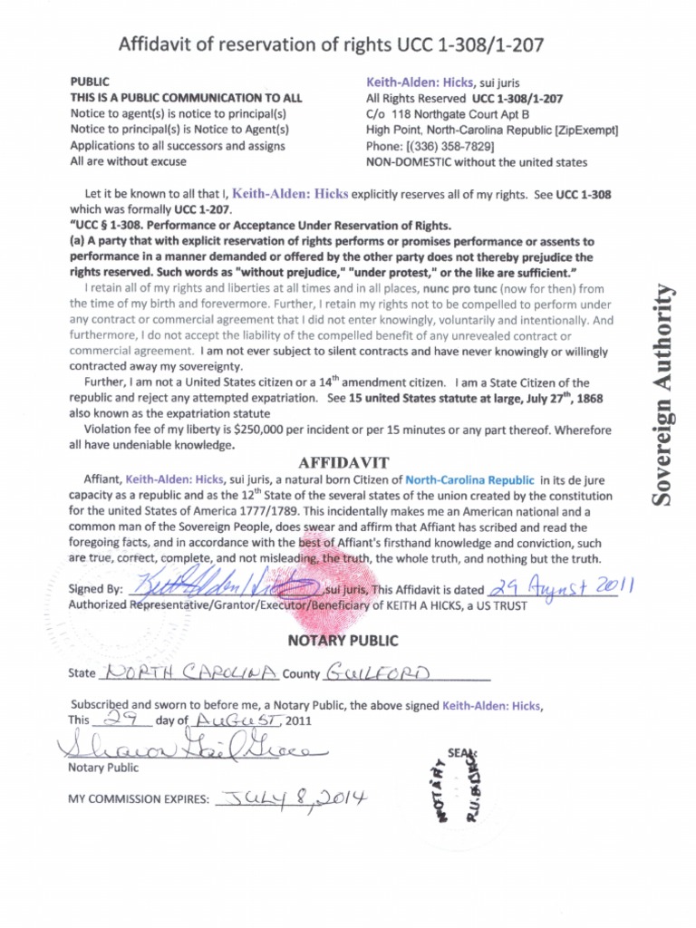 Reservation of Rights Affidavit | PDF