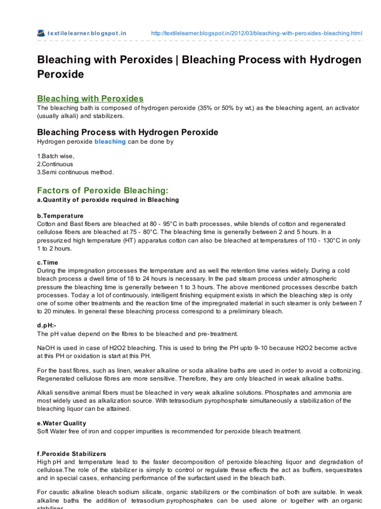 Bleaching With Peroxides Bleaching Process With Hydrogen Peroxide | PDF ...