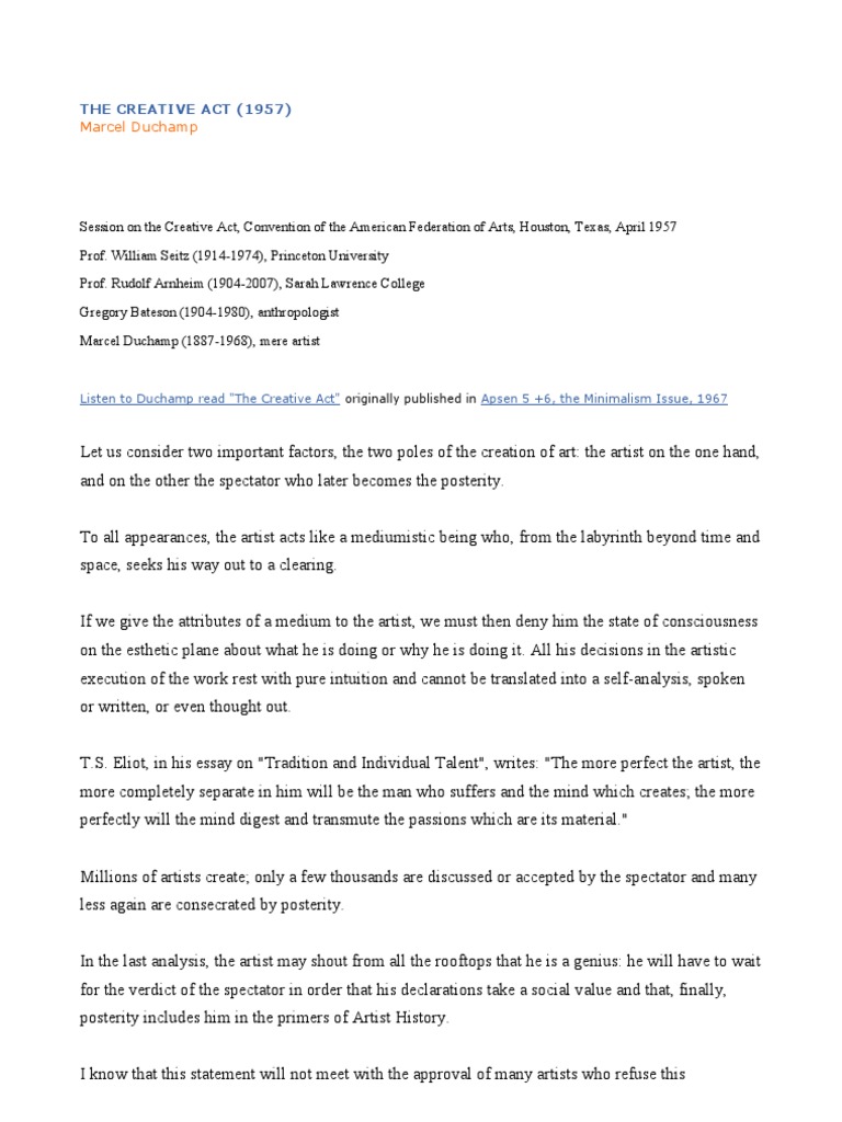 The creative act, 1957 | Aesthetics | Cognition | Free 30-day Trial ...