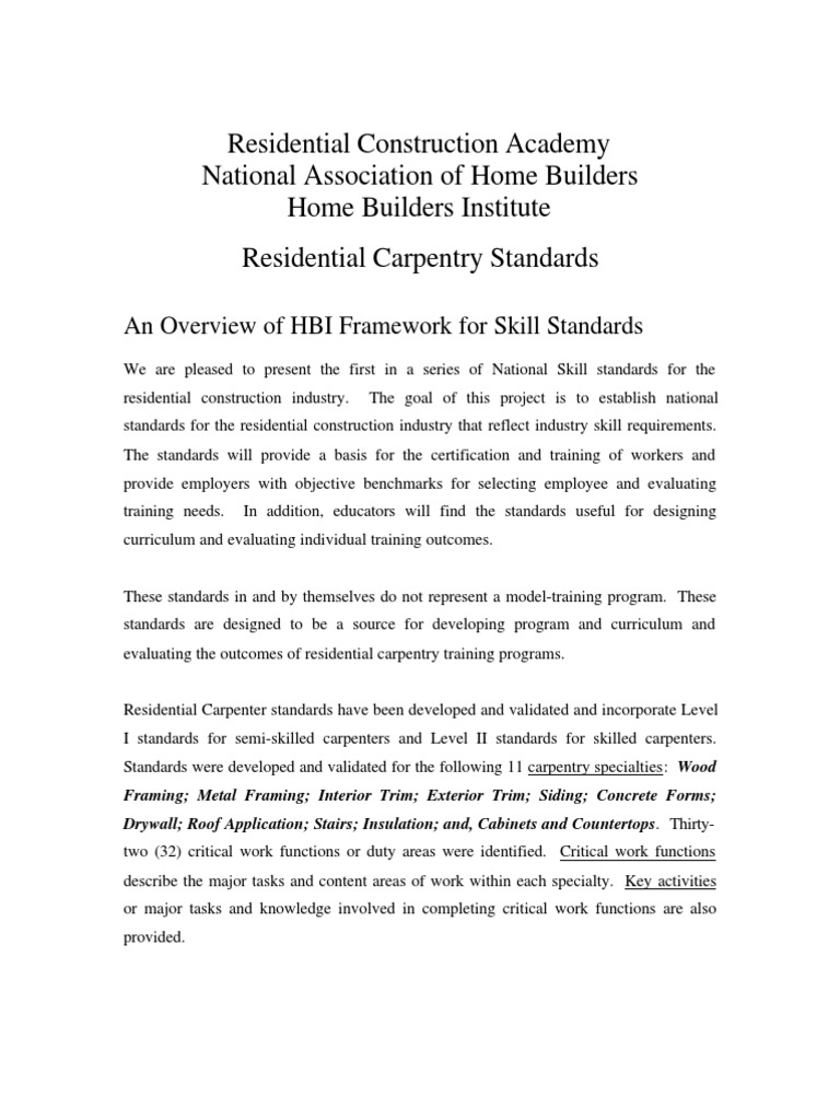 Carpentry Skill Standards | PDF | Framing (Construction) | Carpentry