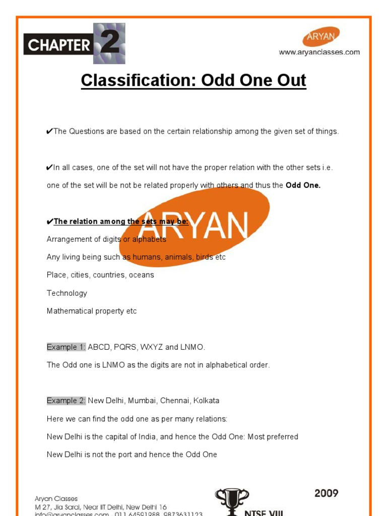 Odd One Out: Classification Guide | PDF | Teaching Methods & Materials