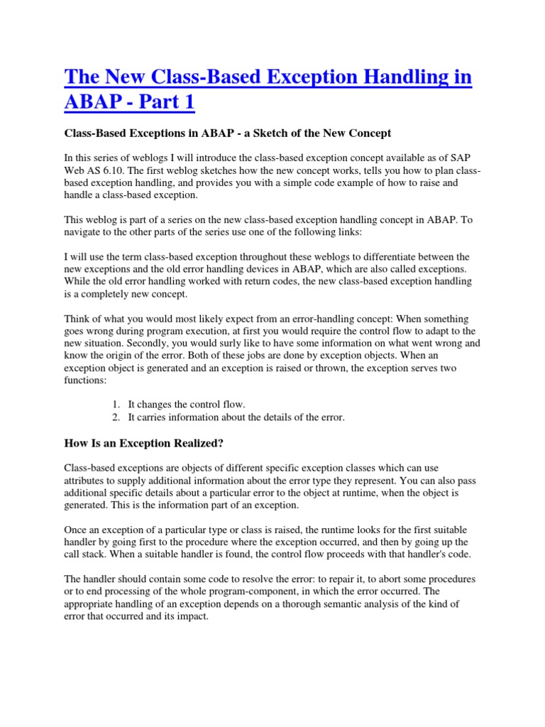 Exception Handling in SAP ABAP | PDF | Class (Computer Programming ... Exception Handling in SAP ABAP | PDF | Class (Computer Programming ...