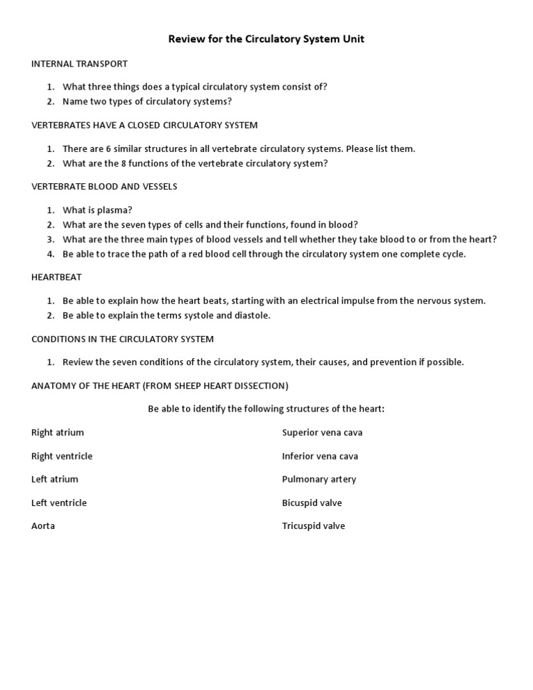 Circulatory System Review Before | PDF