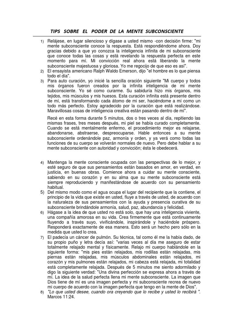 Tips El Poder de La Mente Subconsciente | PDF | Mente | Fe