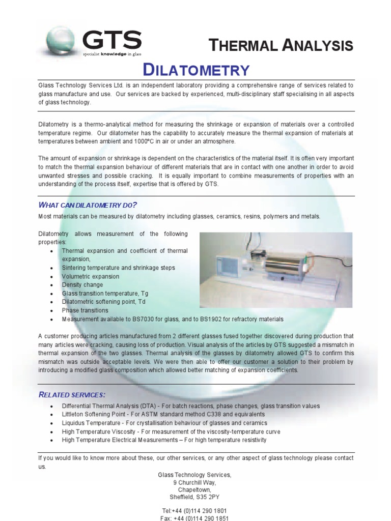 Dilatometry in Glass Thermal Analysis | PDF | Thermal Analysis | Glasses
