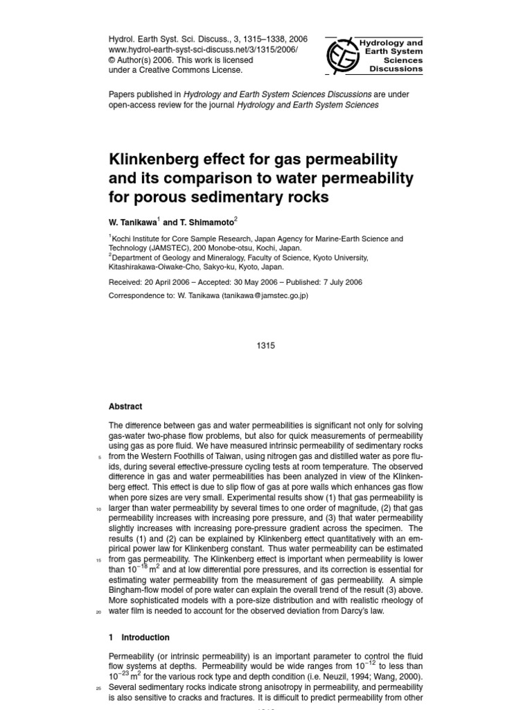 Klinkenberg Effect For Gas Permeability | PDF | Permeability (Earth ...