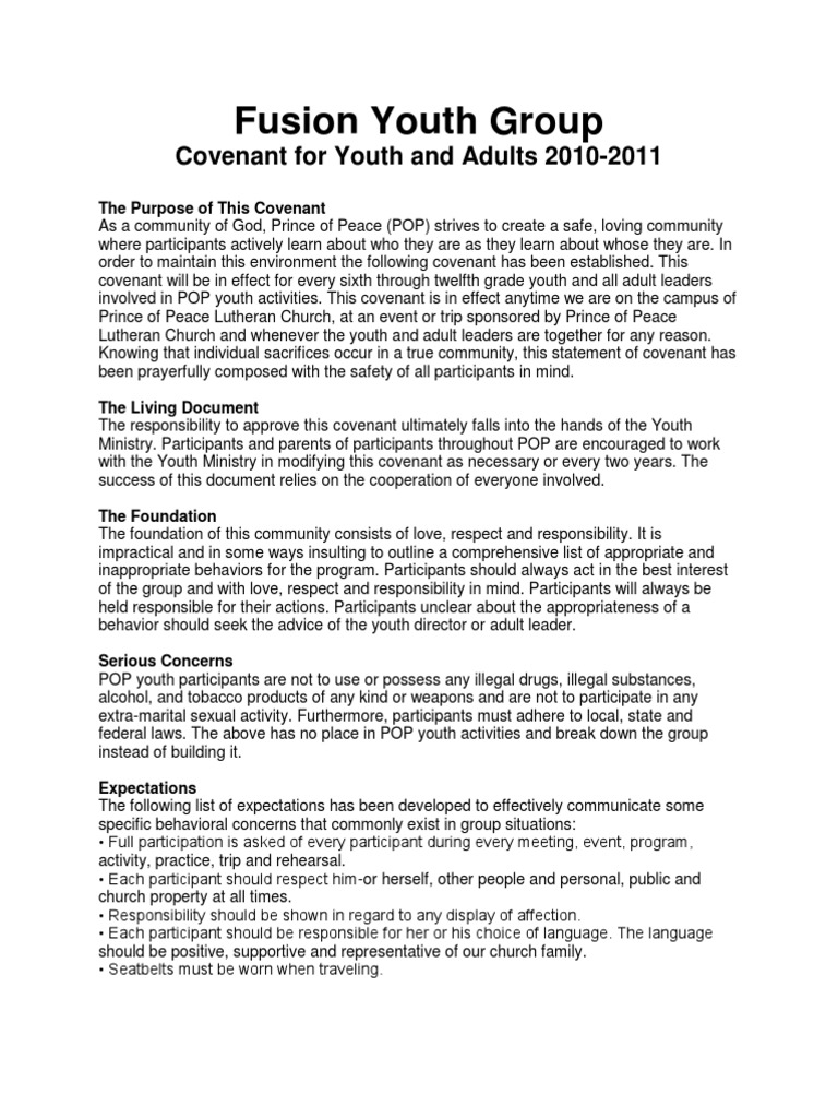 Fusion Youth Group: Covenant For Youth and Adults 2010-2011 | Download ...