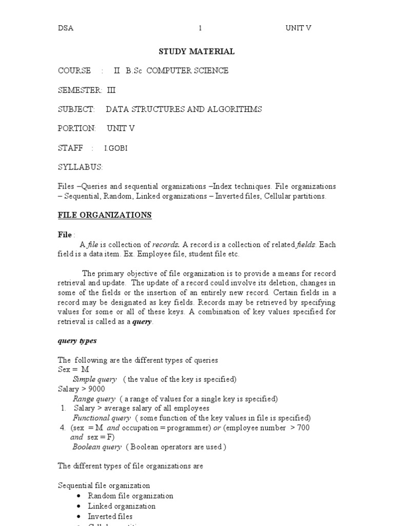 Data Structure Unit 5 | PDF | Database Index | Computer Data Storage