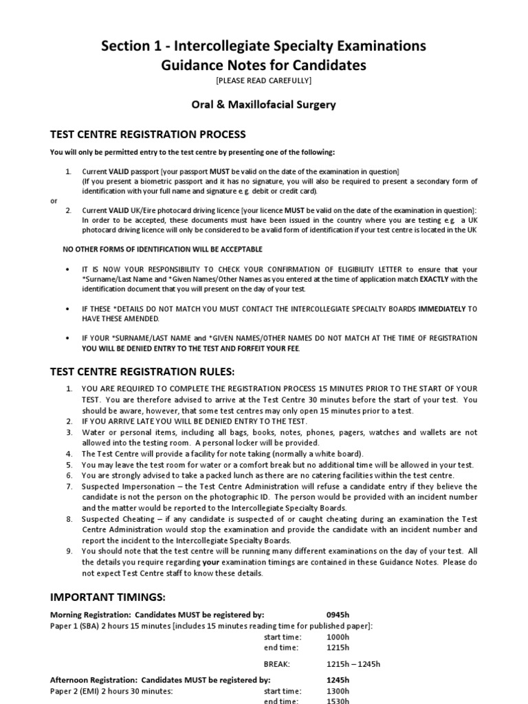 Section 1 Intercollegiate Specialty Examinations Guidance Notes For ...