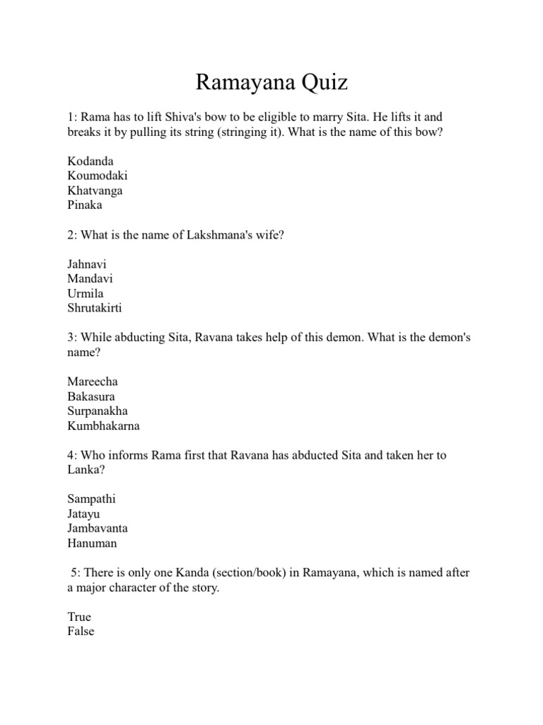 Ramayana Quiz | PDF