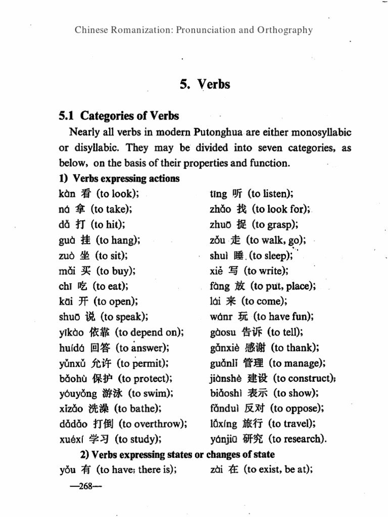 Chinese Verbs | Standard Chinese | Word