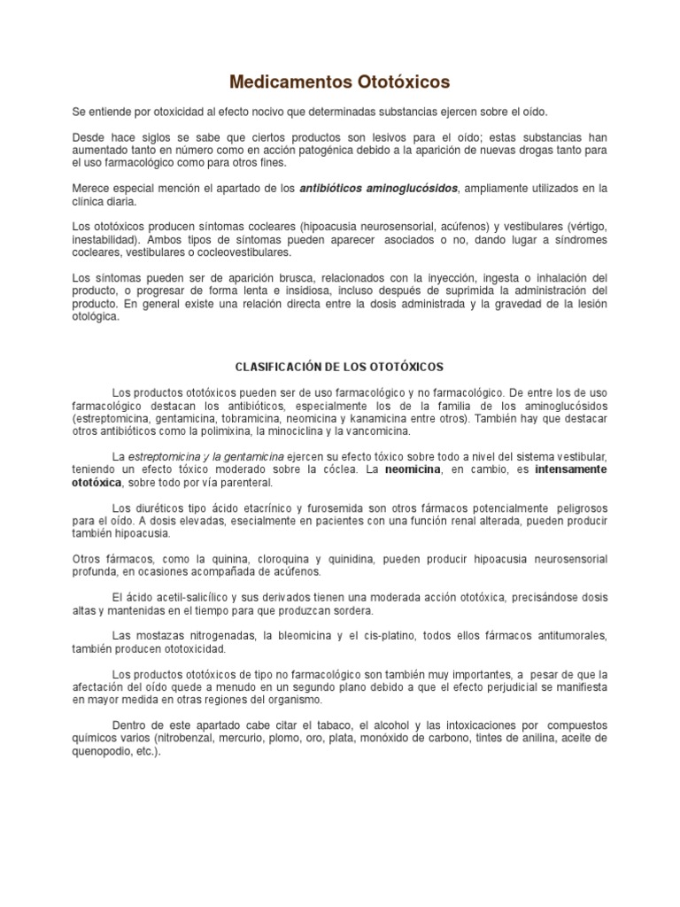 Lista de Medicamentos Ototóxicos | PDF | Medicamentos con receta | Drogas