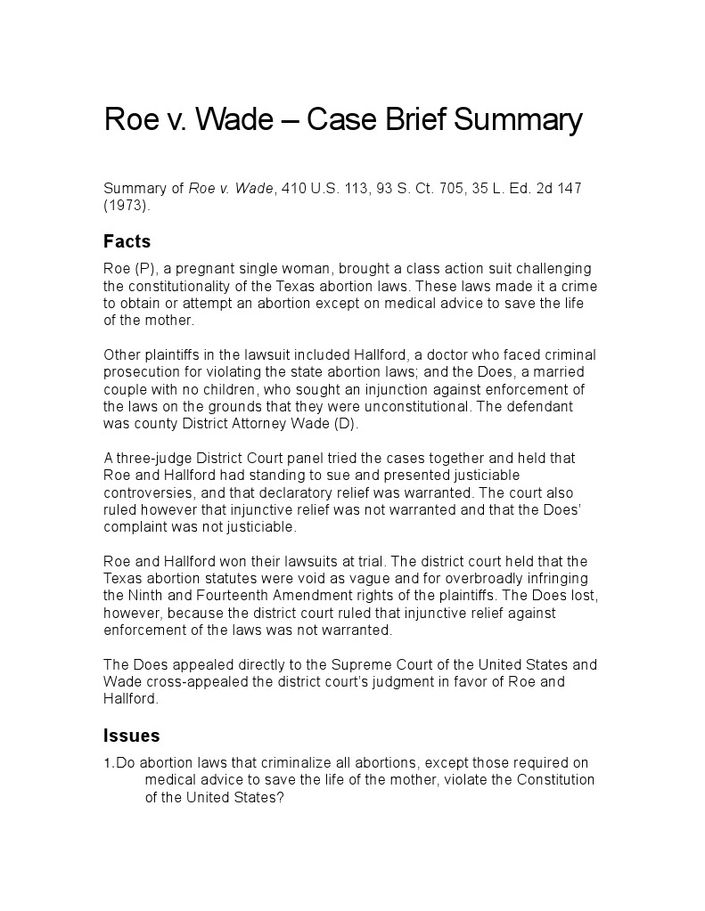 Roe V Wade Case Summery | PDF | Roe V. Wade | Mootness