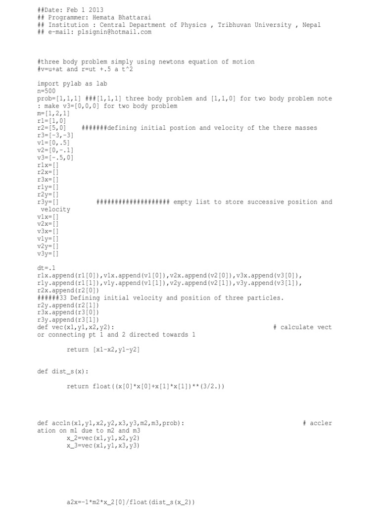 Python Code For Three Body Probem | PDF
