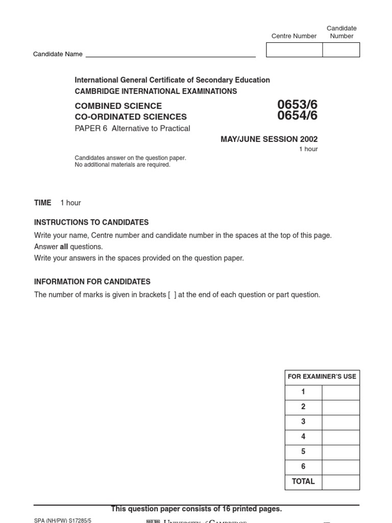 Combined Science Paper 6 Summer 02 | PDF | Catalase | Voltage