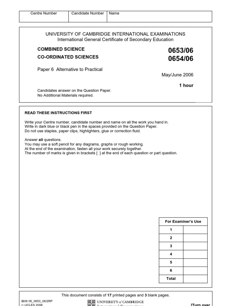 Combined Science Paper 6 Summer 06 | PDF | Density | Digestion