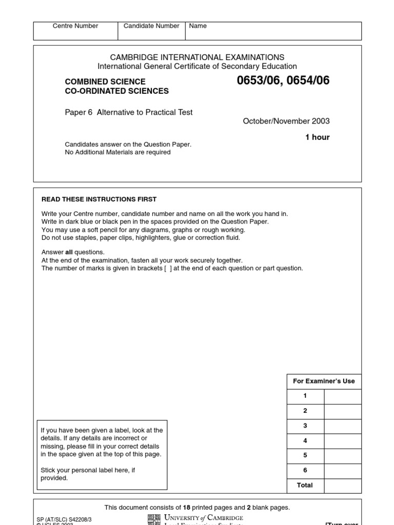 Combined Science Paper 6 Winter 03 | PDF | Filtration | Acid