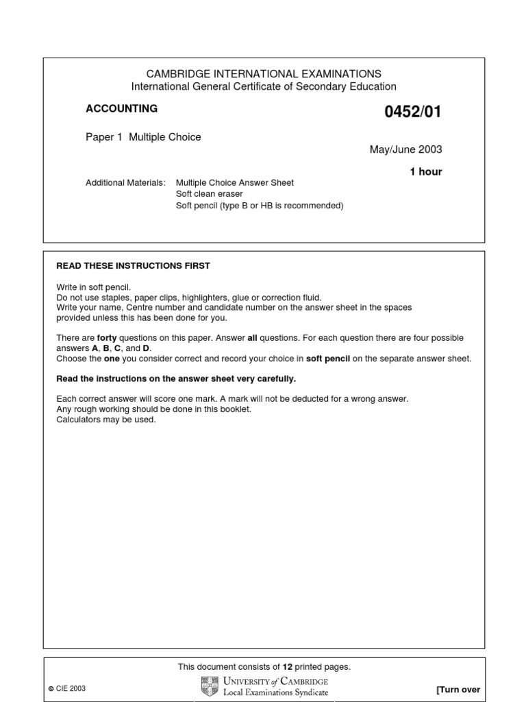 Accounting Paper 1 Summer 03 | Debits And Credits | Bookkeeping