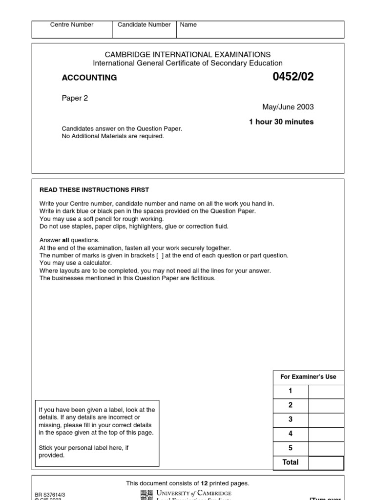 Accounting Paper 2 Summer 03 | PDF | Bookkeeping | Debits And Credits
