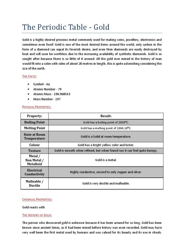 The Periodic Table - Gold | PDF | Gold | Metals