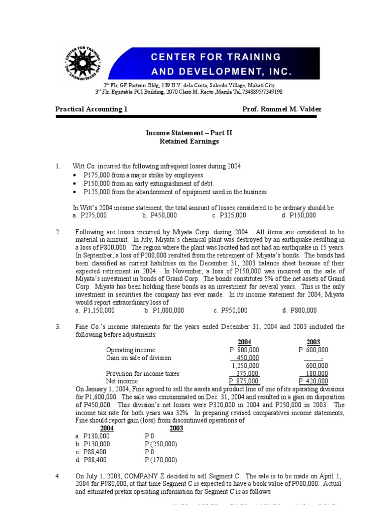 Income Statement Questions | Income Statement | Inventory