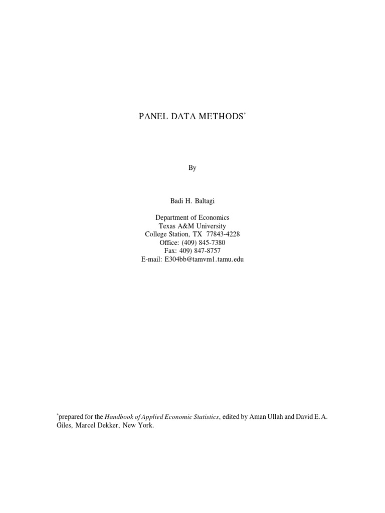 Panel Data Method-Baltagi | PDF | Instrumental Variable | Ordinary ...