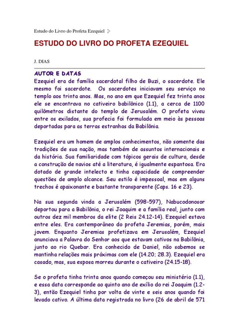 Estudo Do Livro Do Profeta Ezequiel Pdf Ezequiel Reino De Judá