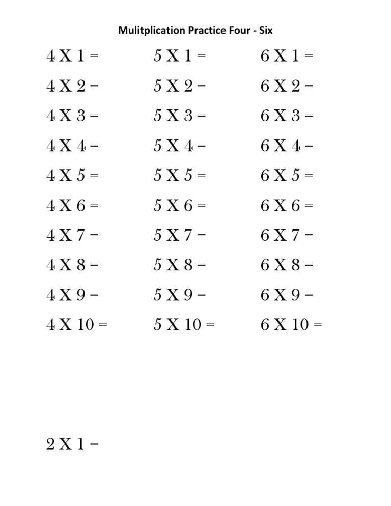 Multiplication Practice 4-6 Worksheets | PDF