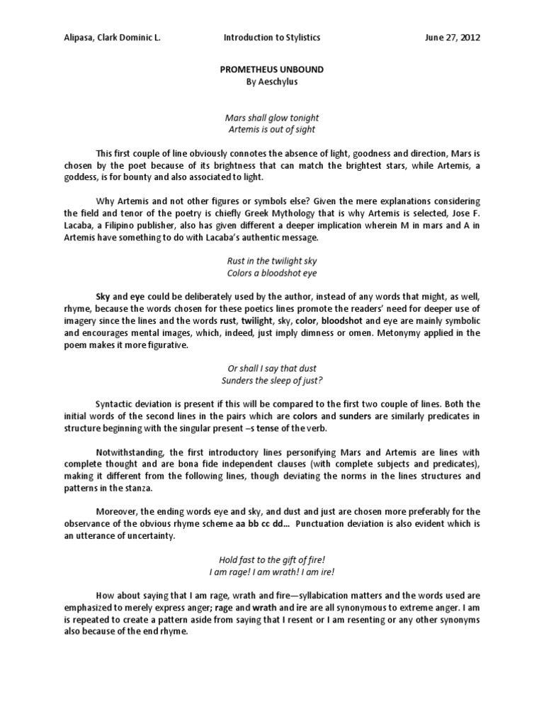 Analysis of Lacaba's Prometheus Unbound | PDF | Poetry | Prometheus