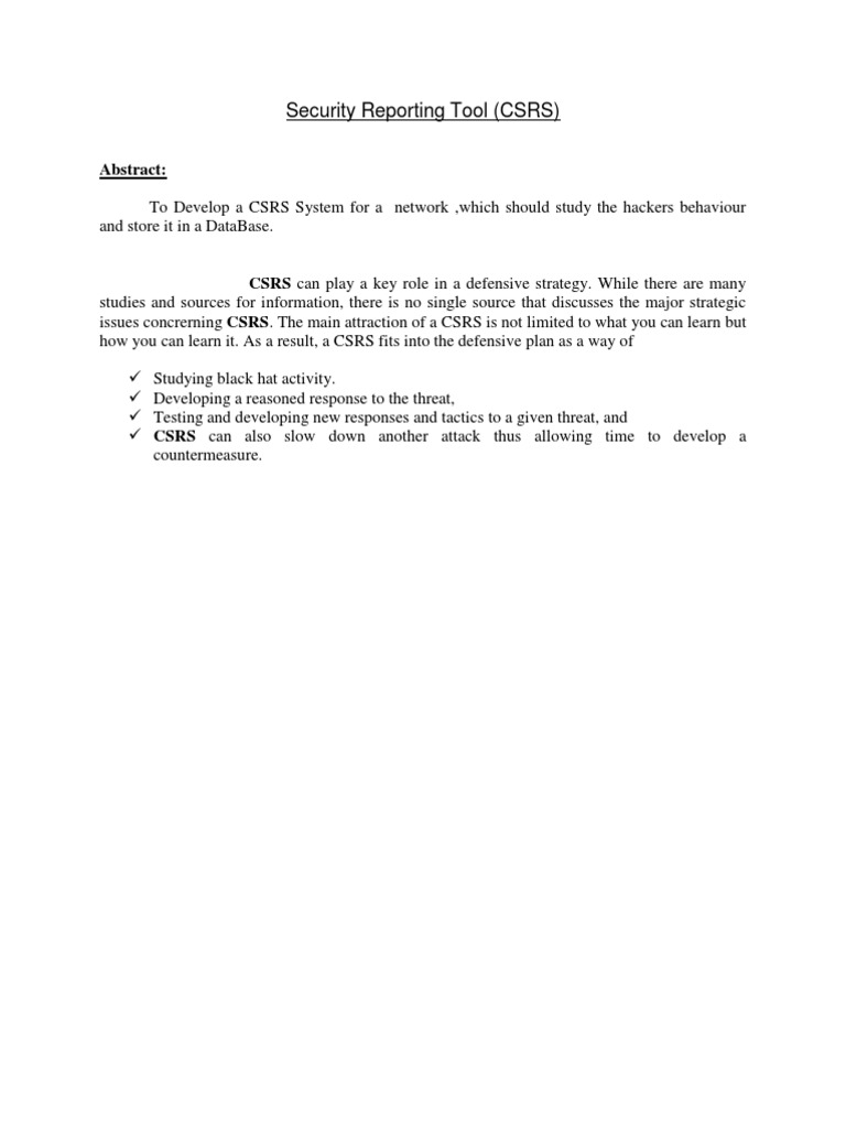 Security Reporting Tool (CSRS) : Abstract | PDF | Microsoft Sql Server ...