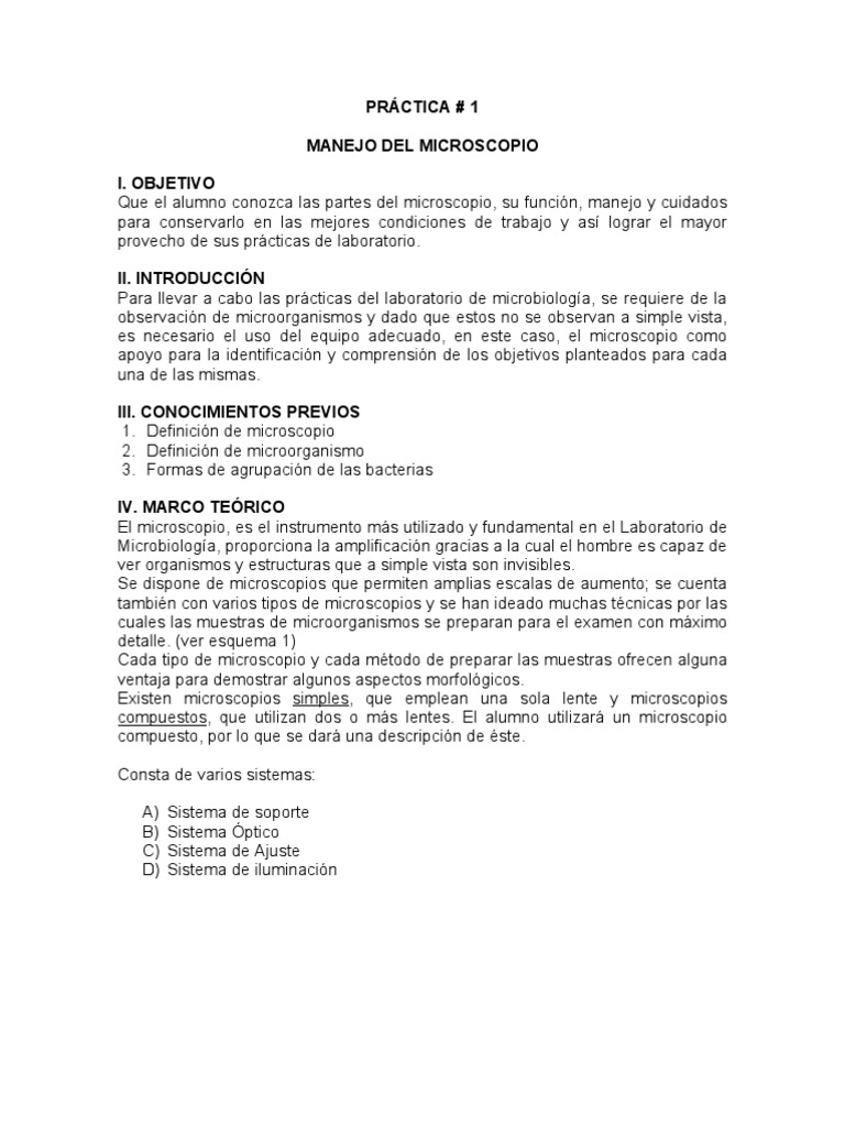 Manejo y Partes del Microscopio | PDF | Microscopio | Óptica
