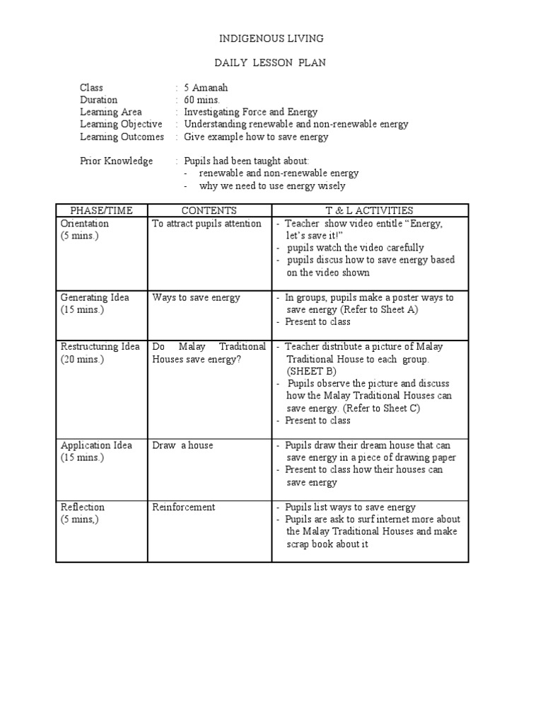 Lesson Plan For Indigenous Plan | Download Free PDF | Roof | Lesson Plan