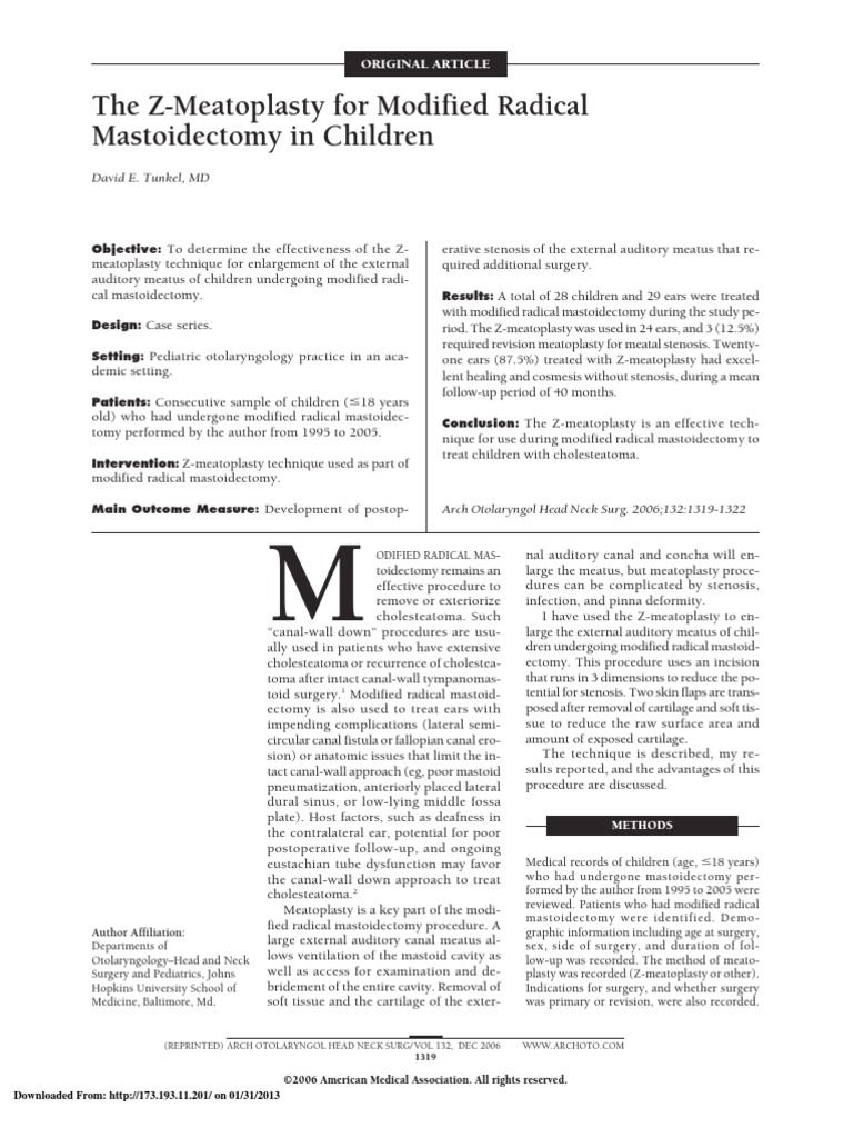 The Z-Meatoplasty For Modified Radical Mastoidectomy in Children | PDF ...