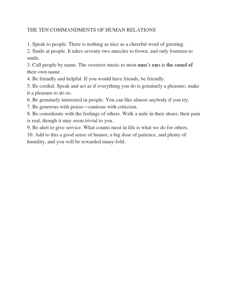 The Ten Commandments of Human Relations | PDF | Collectivism ...
