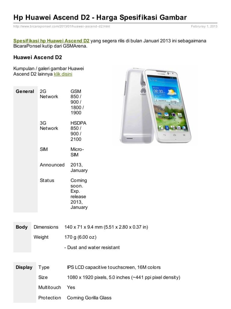 Huawei Ascend D2 Harga Spesifikasi Gambar | PDF | Videotelephony ...