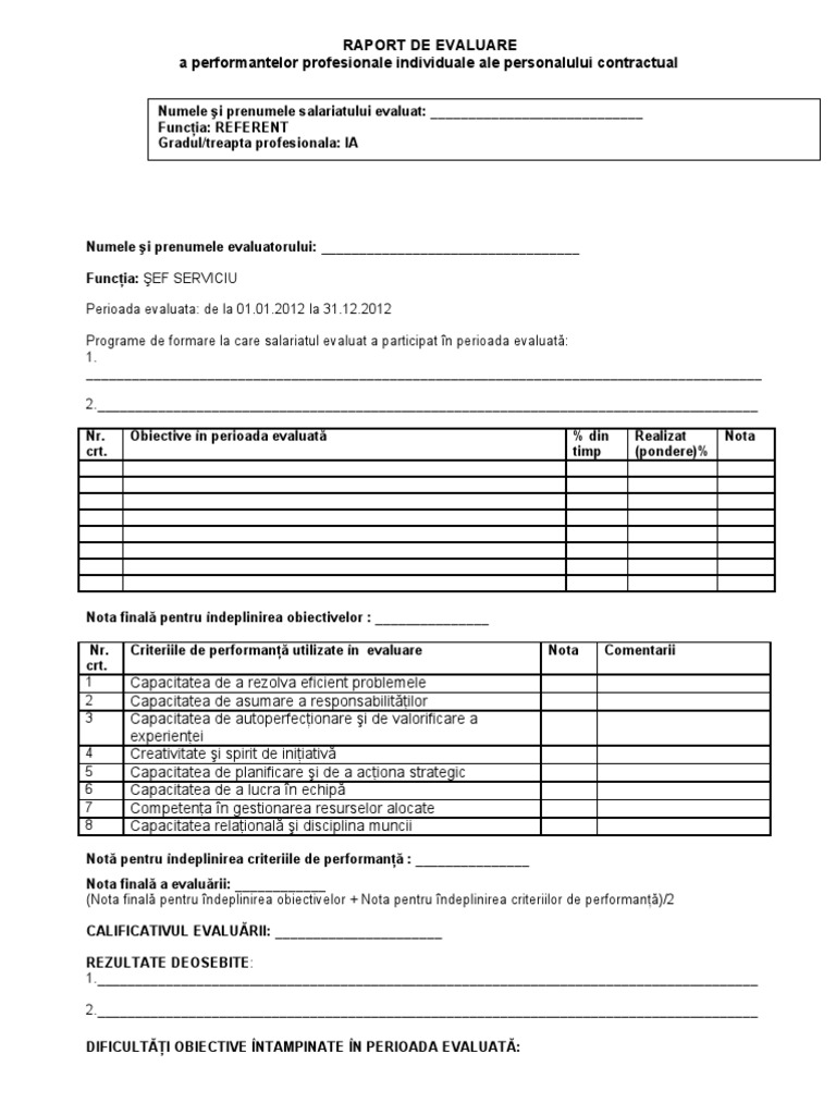 Raport Evaluare PERSONAL CONTRACTUAL | PDF