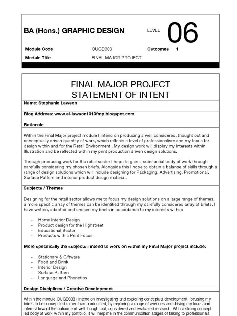 Final Major Project Statement of Intent: Ba (Hons.) Graphic Design ...