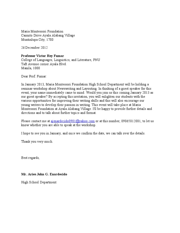 Speaker Invitation Letter | PDF