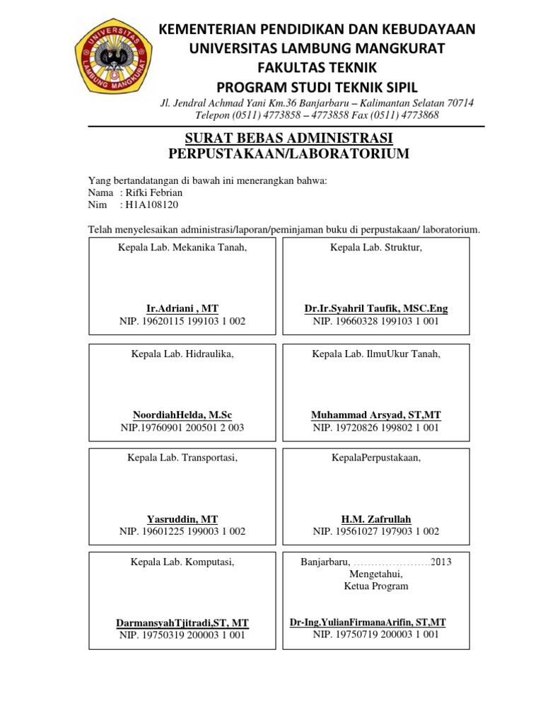 Surat Bebas Administrasi | PDF