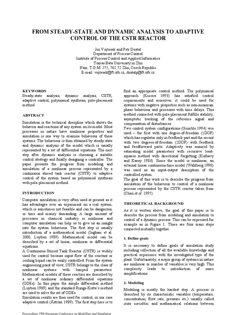 Adpt PP CSTR Matlab | PDF | Control Theory | Chemical Reactor