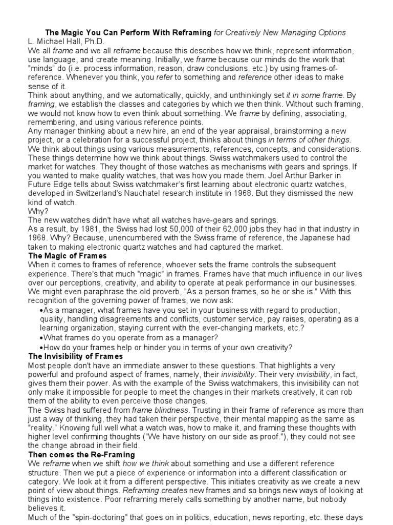 NLP - The Magic You Can Perform With Reframing (By Michael Hall PH.D ...