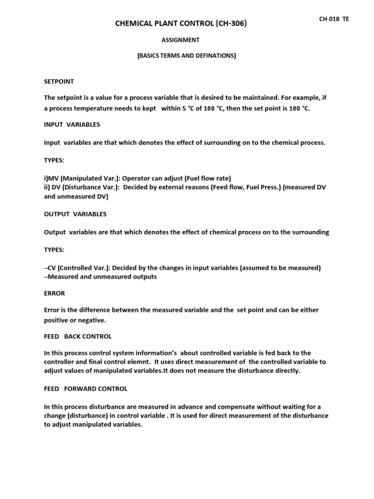 Chemical Plant Control (Ch-306) | PDF | Control System | Control Theory
