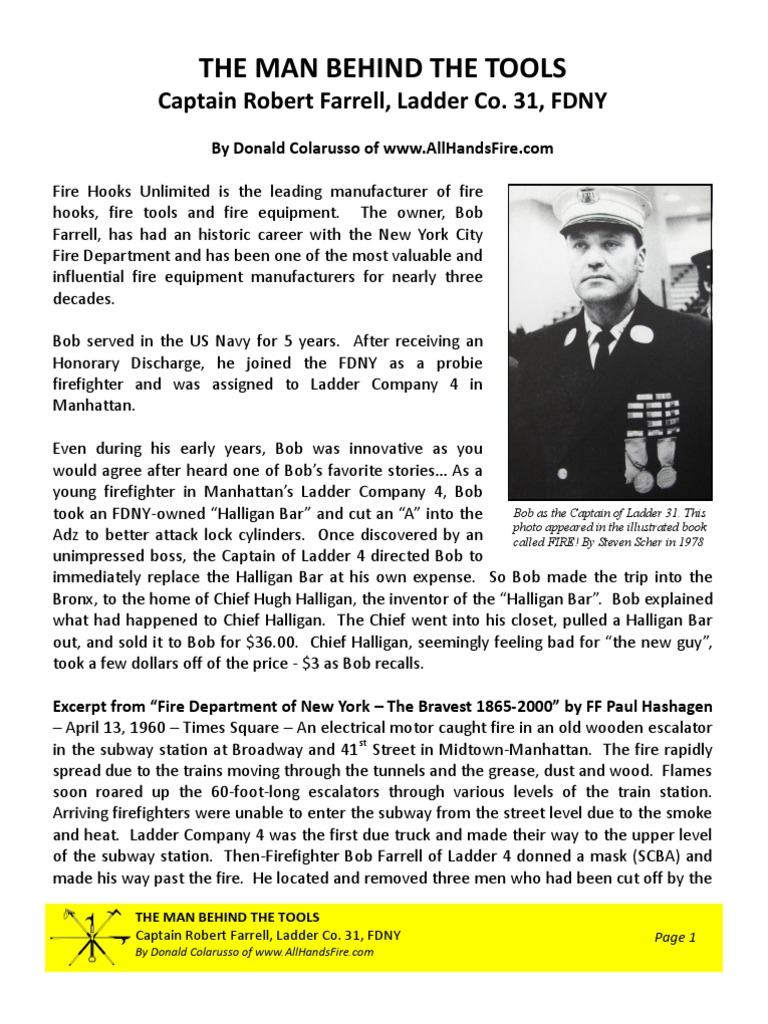 Bob Farrell: The Man Behind The Forcible Entry Tools | PDF | New York City Fire Department ...