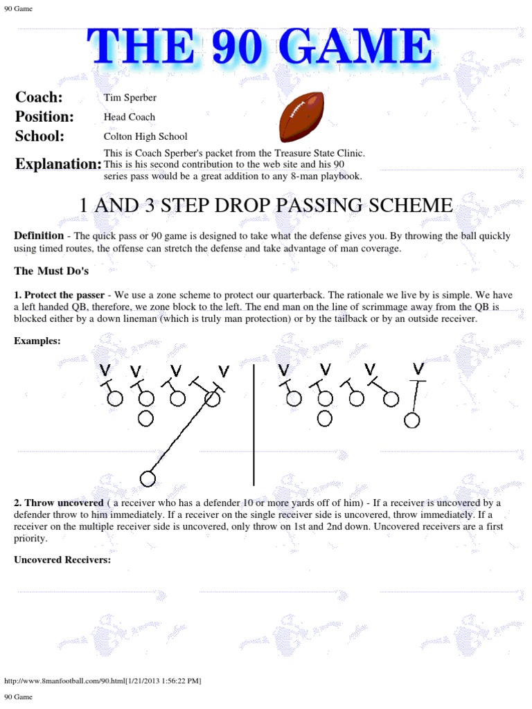 1 and 3 Step Drop Passing Scheme: Coach: Position: School: Explanation ...