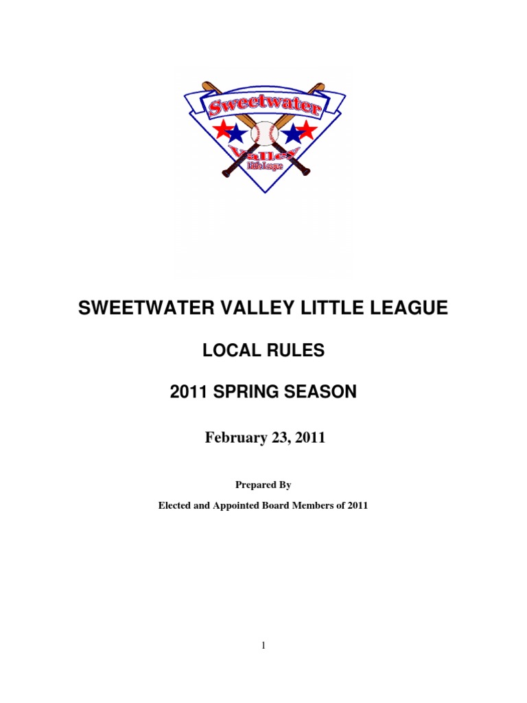 Sweetwater Valley Little League: Local Rules 2011 Spring Season | PDF ...