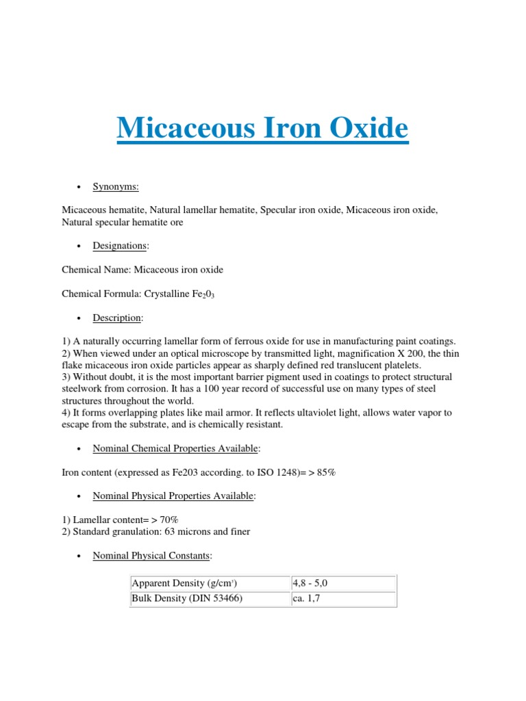 Micaceous Iron Oxide | PDF | Iron | Oxide