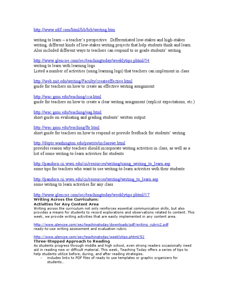 Writing to Learn: Teacher Strategies | PDF | Teachers | Curriculum