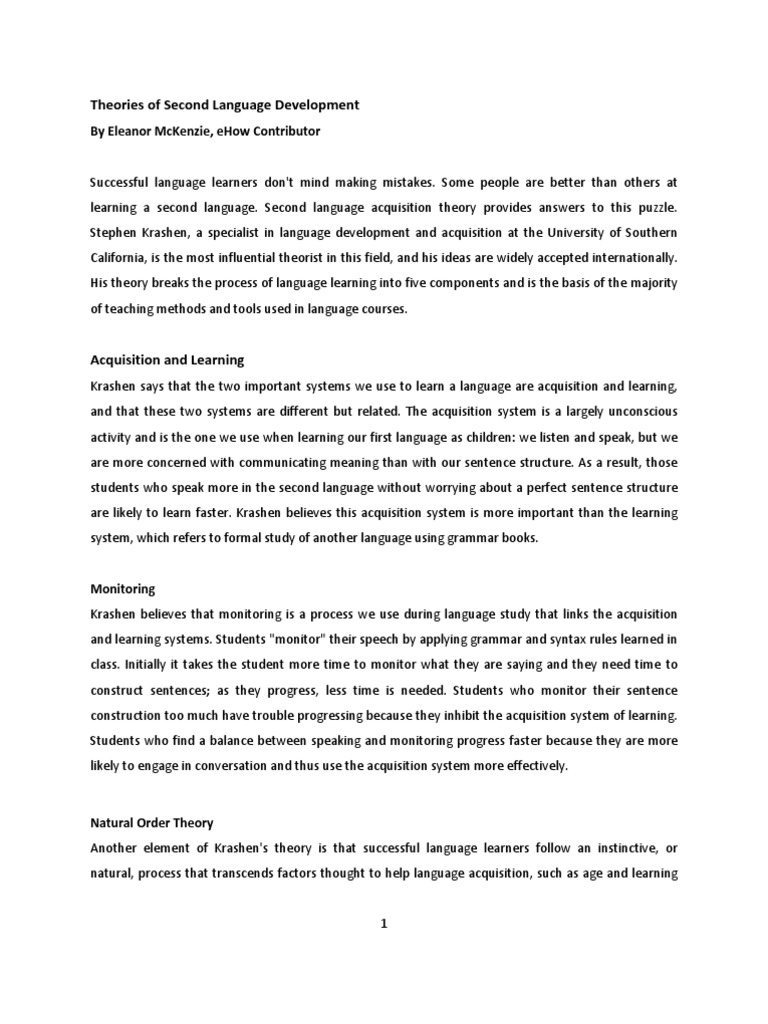 Theories of Second Language Development: by Eleanor Mckenzie, Ehow ...