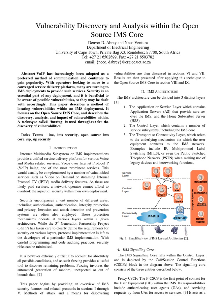 Vulnerability Discovery and Analysis Within The Open Source IMS Core | PDF | Ip Multimedia ...