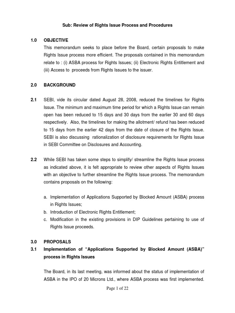 Sub: Review of Rights Issue Process and Procedures | PDF | Stocks ...